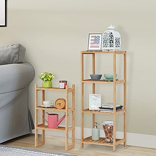 Kinsuite Bamboo Shelf Removable Multifunctional 7-Layer Shelving Unit - Storage Corner Shelves for Bathroom Living Room Kitchen, Nature