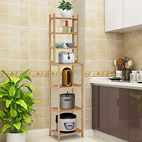 Kinsuite Bamboo Shelf Removable Multifunctional 7-Layer Shelving Unit - Storage Corner Shelves for Bathroom Living Room Kitchen, Nature