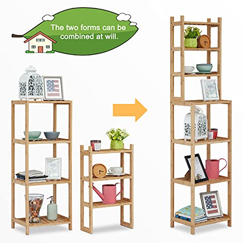 Kinsuite Bamboo Shelf Removable Multifunctional 7-Layer Shelving Unit - Storage Corner Shelves for Bathroom Living Room Kitchen, Nature