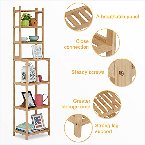 Kinsuite Bamboo Shelf Removable Multifunctional 7-Layer Shelving Unit - Storage Corner Shelves for Bathroom Living Room Kitchen, Nature