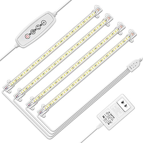 LED Plant Grow Light Strips Full Spectrum Grow Lights for Indoor Plants with Auto On/Off 3/6/12H Timer, 5 Dimmable Levels 192 LEDs Sunlike Grow Lamp for Hydroponics Succulent,Waterproof 4 Pack