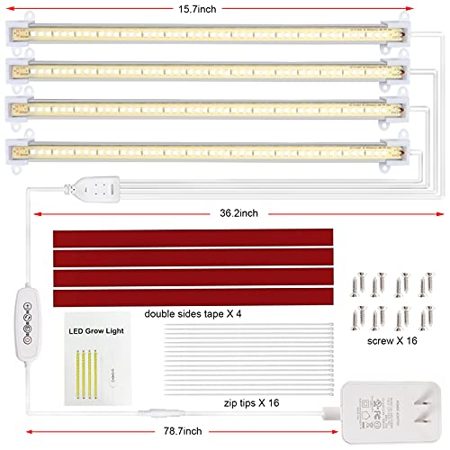 LED Plant Grow Light Strips Full Spectrum Grow Lights for Indoor Plants with Auto On/Off 3/6/12H Timer, 5 Dimmable Levels 192 LEDs Sunlike Grow Lamp for Hydroponics Succulent,Waterproof 4 Pack