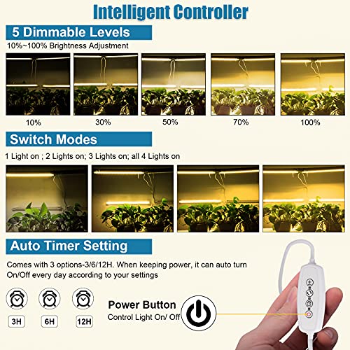 LED Plant Grow Light Strips Full Spectrum Grow Lights for Indoor Plants with Auto On/Off 3/6/12H Timer, 5 Dimmable Levels 192 LEDs Sunlike Grow Lamp for Hydroponics Succulent,Waterproof 4 Pack