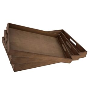 Hammont Wooden Rustic Nested Trays - 5 Pack - Set of Rectangular Dark Brown Burnt Wood Trays for Crafts with Cut Out Handles | Kitchen Nesting Trays for Serving Pastries, Snacks, Mini Bars, Chocolate