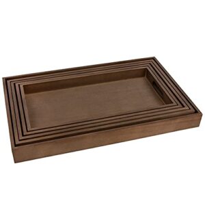 Hammont Wooden Rustic Nested Trays - 5 Pack - Set of Rectangular Dark Brown Burnt Wood Trays for Crafts with Cut Out Handles | Kitchen Nesting Trays for Serving Pastries, Snacks, Mini Bars, Chocolate