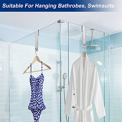 BSKSSK Shower Door Hooks, 7.5 Inches Over The Door Towel Hooks Hanger Extended for Bathroom Frameless Glass Door, Robe Sponge Bath Hook Stainless Steel Silver 2 Pack