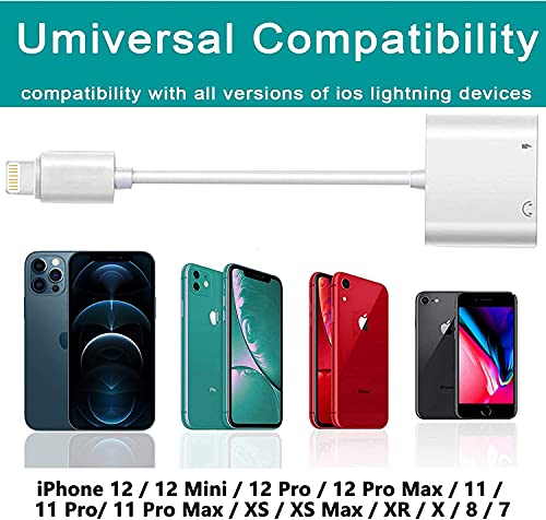 [Apple MFi Certified] iPhone Headphones Adapter & Splitter, 2 in 1 Dual Lightning Charger Cable Aux Audio Adapter Converter for iPhone 12/11/XS/XR/X/8/7/6/iPad, Support Calling+Charging+Music Control