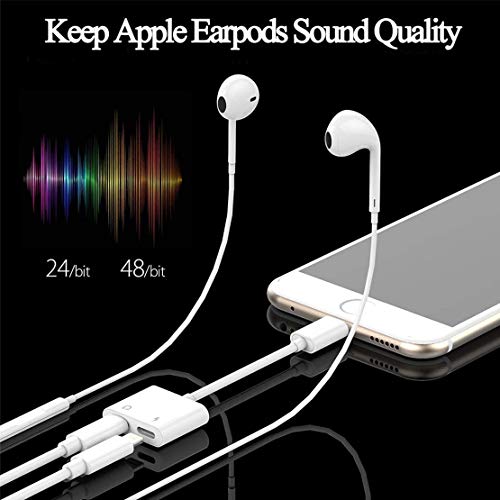 [Apple MFi Certified] iPhone Headphones Adapter & Splitter, 2 in 1 Dual Lightning Charger Cable Aux Audio Adapter Converter for iPhone 12/11/XS/XR/X/8/7/6/iPad, Support Calling+Charging+Music Control