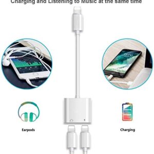 [Apple MFi Certified] iPhone Headphones Adapter & Splitter, 2 in 1 Dual Lightning Charger Cable Aux Audio Adapter Converter for iPhone 12/11/XS/XR/X/8/7/6/iPad, Support Calling+Charging+Music Control