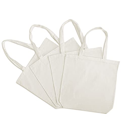 Canvas Bags with Handles - Plain Natural Cotton Totes Made from Organic Fabric, Reusable Cloth Shopping Bags for Grocery, Market, Beach, Pool, Gifts, DIY, Washable & Eco Friendly 4 Pcs – 15.7x3.3x15.7