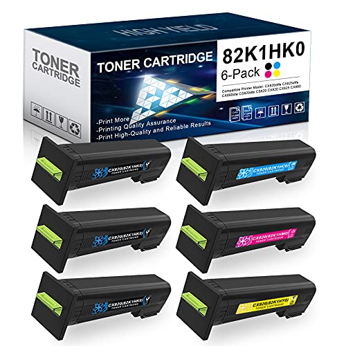 82K1HK0 82K1HC0 82K1HM0 82K1HY0 Toner Cartridge Compatible Replacement for Lexmark CS820 CX820 CX825 CX860 CS820dte CX820dtfe CX825dtfe Printer Toner Cartridge (6 Pack, 3BK+1C+1M+1Y)