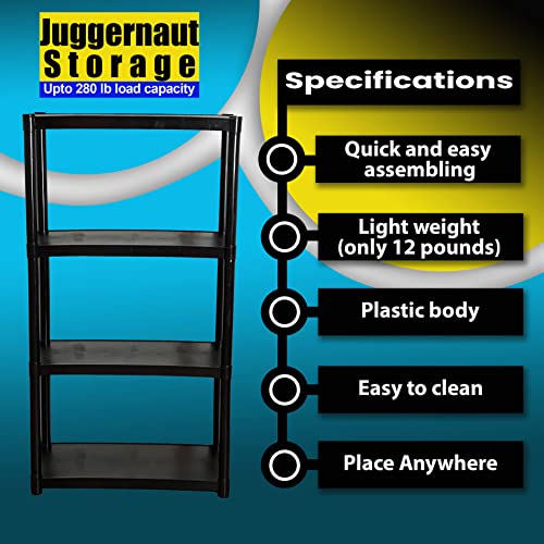 Juggernaut Storage 30"W x 14"D x 55"H 4-Shelf Resin Shelving, 280lb Capacity Black (SRS3014-4BLK)