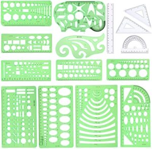 cftfabms 15pcs geometric stencils drawing templates,drawing stencils drafting tools with geometry set,circle,curve shape stencils drafting tools with case for drawing,design