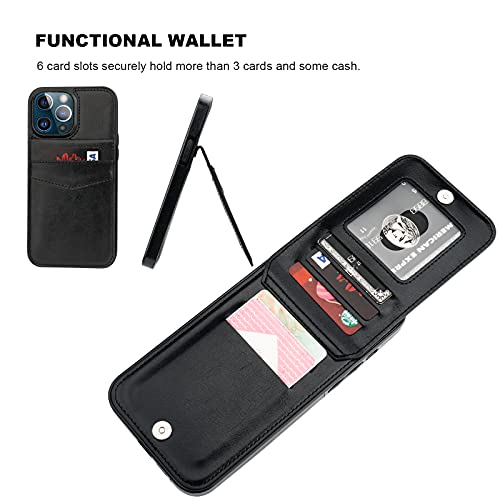 KIHUWEY Compatible with iPhone 13 Pro Max Case Wallet with Credit Card Holder, Premium Leather Magnetic Clasp Kickstand Heavy Duty Protective Cover for iPhone 13 Pro Max 6.7 Inch(Black)