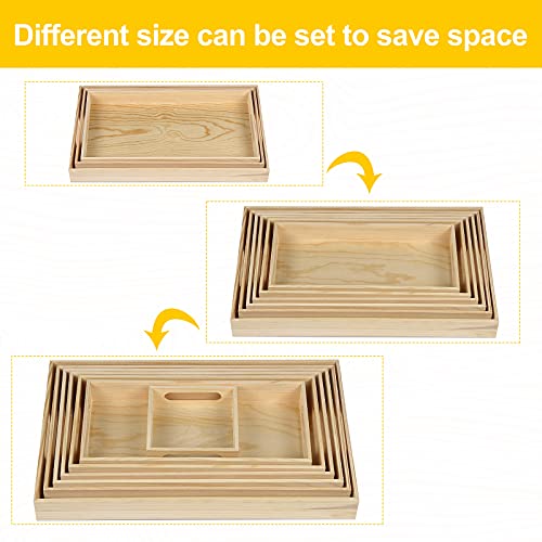 Aodaer 7 Pieces Wooden Nested Serving Trays with Handle Rectangular Shape Wood Trays Kitchen Nesting Trays for Homes, Hotels, Bars Serving Pastries, Snacks, Coffee, Tea