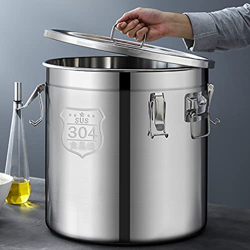 Stockpots 304 Stainless Steel Sealed Storage Bucket with Lid, Double Seal, Commercial Large-capacity, Moisture-proof，leak-proof (Size : 3030cm(21L))