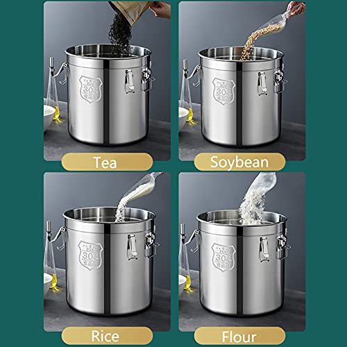 Stockpots 304 Stainless Steel Sealed Storage Bucket with Lid, Double Seal, Commercial Large-capacity, Moisture-proof，leak-proof (Size : 3030cm(21L))