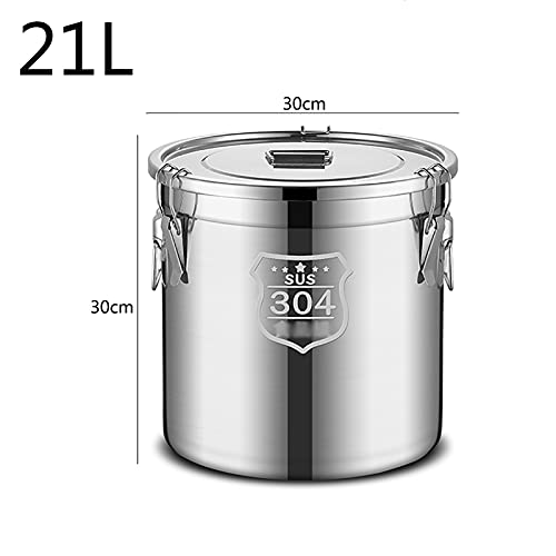 Stockpots 304 Stainless Steel Sealed Storage Bucket with Lid, Double Seal, Commercial Large-capacity, Moisture-proof，leak-proof (Size : 3030cm(21L))