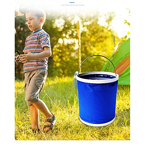 Dxyufazhe Oxford Waterproof Cloth Folding Bucket, Multifunctional Outdoor wash Tool, Great for Car Wash, Hike&Garden (9L, Blue)