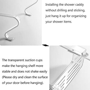 TZAMLI Hanging Shower Caddy Over The Door Shower Organizer, Aluminum Shower Shelf Bathroom Storage Rack with Hook and Basket (Silver-Silver, 2-Tier)