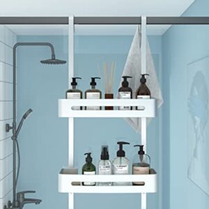 TZAMLI Hanging Shower Caddy Over The Door Shower Organizer, Aluminum Shower Shelf Bathroom Storage Rack with Hook and Basket (Silver-Silver, 2-Tier)