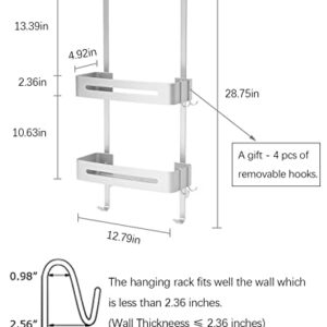 TZAMLI Hanging Shower Caddy Over The Door Shower Organizer, Aluminum Shower Shelf Bathroom Storage Rack with Hook and Basket (Silver-Silver, 2-Tier)