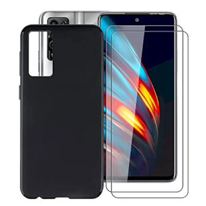 hhuan case for tecno pova 2 (6.90"), with 2 tempered glass screen protector. ultra-thin black soft silicone anti-drop phone cover, tpu bumper shell for tecno pova 2 - black