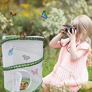 ZFC US Butterfly Habitats Mesh Grasshopper Silkworm Firefly Butterfly and Insect Habitat Cage Butterfly Kit 12 X 14 Inches Pop-up Including 6 Artificial Butterfly Unrestricted Clear Vision