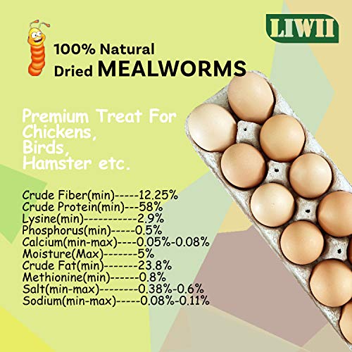 LIWII Dried Mealworms 2 LBS-100% Natural Non GMO High Protein Mealworms for Chicken-Bulk Mealworms for Wild Birds, Chicken Treats, Hamster Food, Gecko Food, Turtle Food, Lizard Food