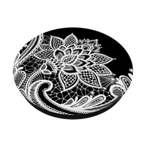 Black Floral Lace Mandala Phone Popper PopSockets Swappable PopGrip