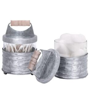 autumn alley galvanized bathroom apothecary jars set, farmhouse bathroom jars qtip holder glass dispenser- rustic vanity organizer with lids for cotton balls, swabs, rounds, bath salts 2-glass jars