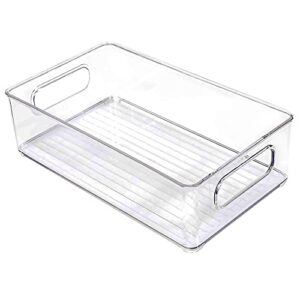 bahoki essentials kitchen pantry bin - clear plastic storage for freezer and refrigerator - kitchen organizer for snack, drink, fruit and vegetable - multifunctional stackable home bins