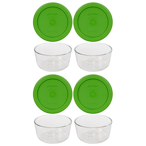 Pyrex (4 7202 Glass Bowls & (4) 7202-PC Lawn Green Lids