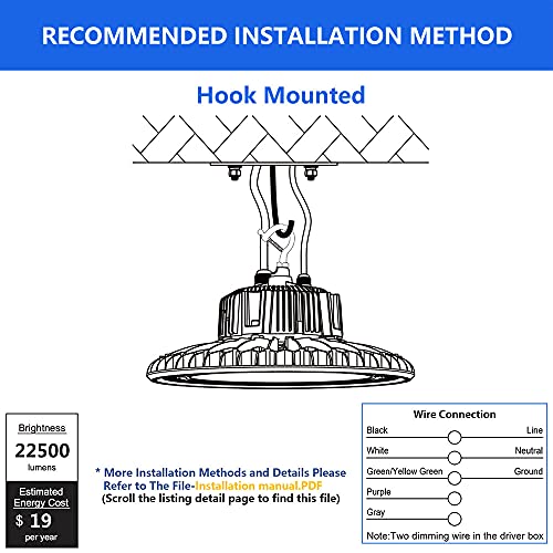 200W LED UFO High Bay Light 30000LM 5000K LED Commercial Bay Lighting for Gym Factory Warehouse - 0-10V Dimmable, 550W MH/HPS Equiv- US Hook 5' Cable, Safe Rope, UL&DLC Listed(2-Pack)