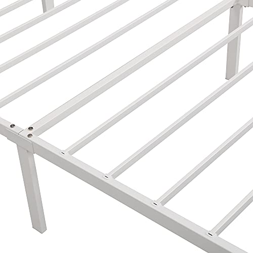 MERITLINE Twin Size Metal Bed, Twin Platform Bed Frame with Upholstered Headboard and Footboard, Metal Platform Bed with Drawer Storage No Box Spring Needed (Twin Size, Beige)