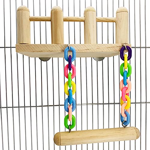 Bird Wooden Play Gyms Stands with Climbing Ladder and Acrylic Wood Swing for Green Cheeks, Lovebirds, Finches, Conures, Cockatiels, Parakeets, Bird Perches Cage Play Chewing Toys