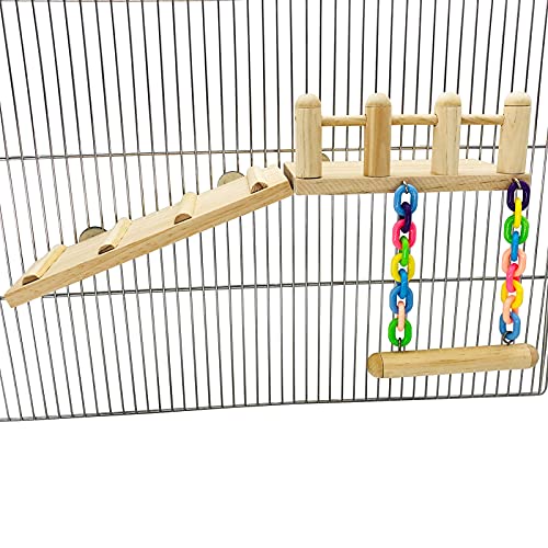 Bird Wooden Play Gyms Stands with Climbing Ladder and Acrylic Wood Swing for Green Cheeks, Lovebirds, Finches, Conures, Cockatiels, Parakeets, Bird Perches Cage Play Chewing Toys