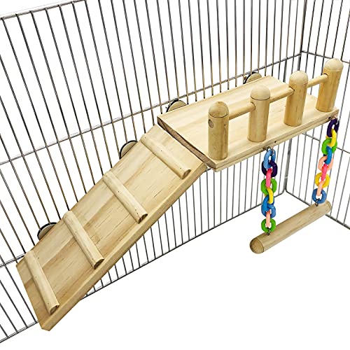 Bird Wooden Play Gyms Stands with Climbing Ladder and Acrylic Wood Swing for Green Cheeks, Lovebirds, Finches, Conures, Cockatiels, Parakeets, Bird Perches Cage Play Chewing Toys