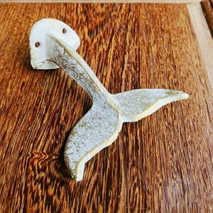 BECUTY Set of 2 Cast Iron Wall Hook-Unique Whale Tail Shape (Gold & White Finish)