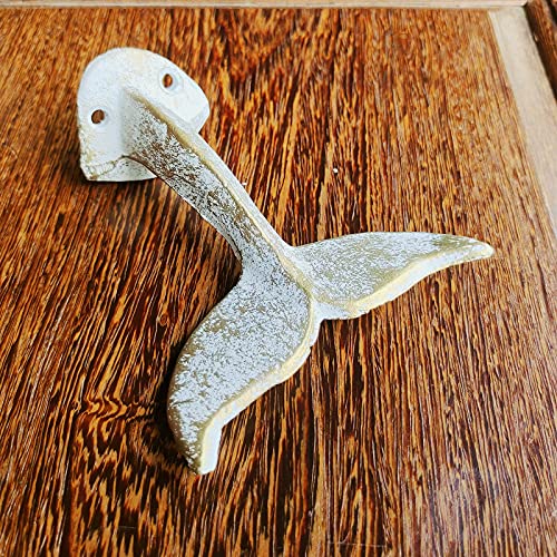 BECUTY Set of 2 Cast Iron Wall Hook-Unique Whale Tail Shape (Gold & White Finish)