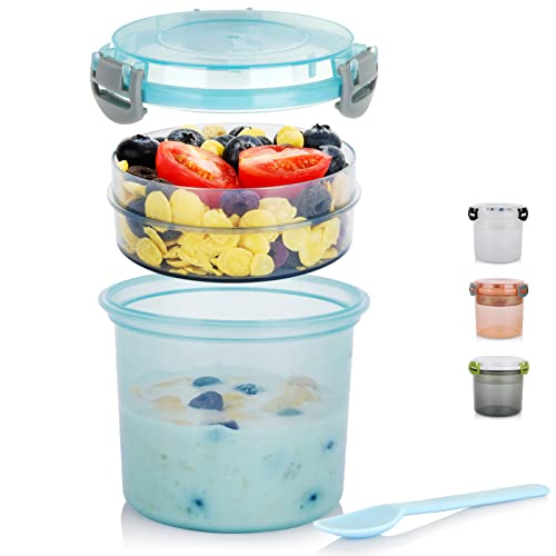 Genteen Overnight Oats Containers with Lids, Yogurt Parfait Cups with Lids Snack Containers with Topping Cereal or Overnight Oats Container Ideal for Meal Prep Breakfast (Without Ice-Pack)