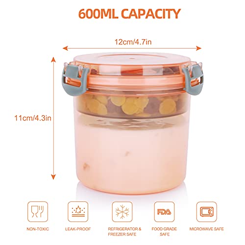 Genteen Overnight Oats Containers with Lids, Yogurt Parfait Cups with Lids Snack Containers with Topping Cereal or Overnight Oats Container Ideal for Meal Prep Breakfast (Without Ice-Pack)