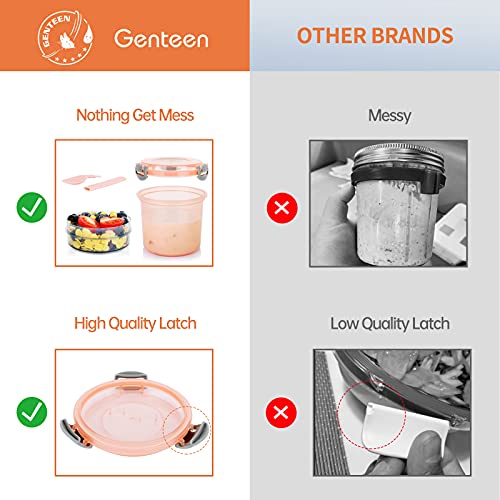 Genteen Overnight Oats Containers with Lids, Yogurt Parfait Cups with Lids Snack Containers with Topping Cereal or Overnight Oats Container Ideal for Meal Prep Breakfast (Without Ice-Pack)