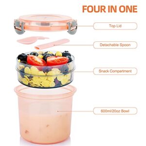 Genteen Overnight Oats Containers with Lids, Yogurt Parfait Cups with Lids Snack Containers with Topping Cereal or Overnight Oats Container Ideal for Meal Prep Breakfast (Without Ice-Pack)