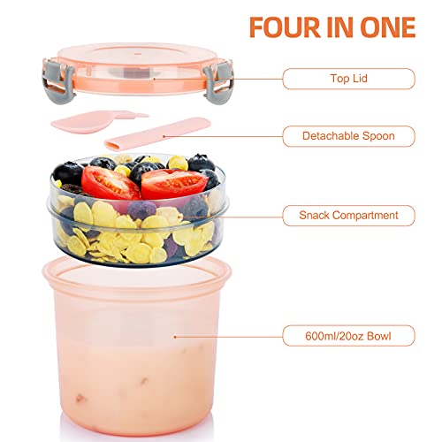 Genteen Overnight Oats Containers with Lids, Yogurt Parfait Cups with Lids Snack Containers with Topping Cereal or Overnight Oats Container Ideal for Meal Prep Breakfast (Without Ice-Pack)