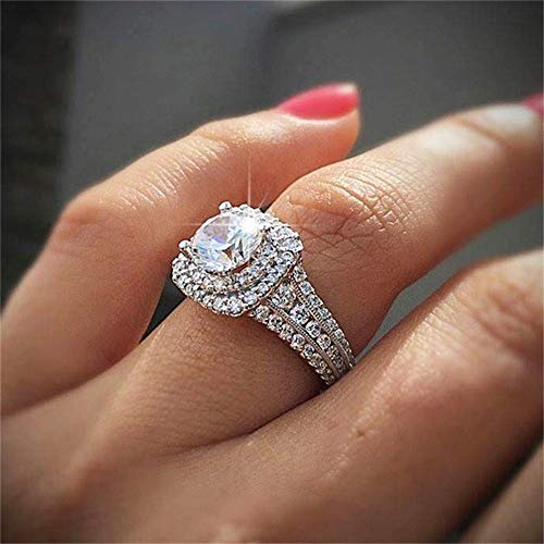 925 Sterling Silver Shiny Full Diamond Ring 18K Gold Cocktail Rings Round Cut 3ct Cubic Zirconia Promise Rings CZ Diamond Ring Eternity Engagement Wedding Band Ring for Women W.23 (US Code 8)