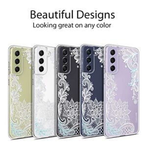 Coolwee Clear Glitter for Galaxy S21 FE Case Thin Flower Slim Cute Crystal Lace Bling Shiny Women Girl Floral Plastic Hard Back Soft TPU Bumper Protective Cover for Samsung Galaxy S21 FE Mandala Henna