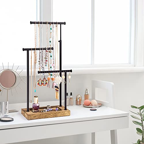 SRIWATANA Jewelry Organizer Stand, Extra Tall Necklace Holder Jewelry Holder (Carbonized Black & Black)