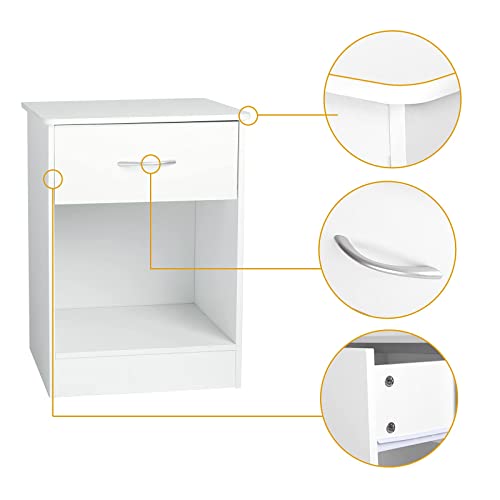 TUSY White Nightstand with Drawer, Bedside Table End Tables Living Room, File Cabinet Storage with Sliding Drawers and Shelf for Home Office