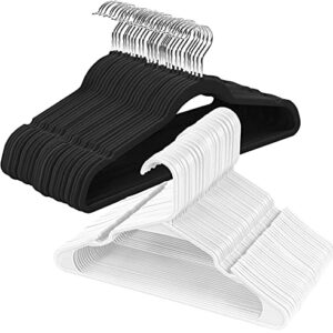 Utopia Home Value Pack of Black Velvet and White Plastic Hangers- Ultra Thin Strong Hangers with Notches- No More Slippage- Space Saving - Pack of 100